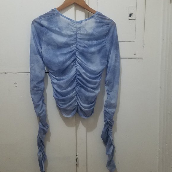 Zara | Tops | Nwt Shades Of Blue Draped Printed Tulle Top | Poshmark